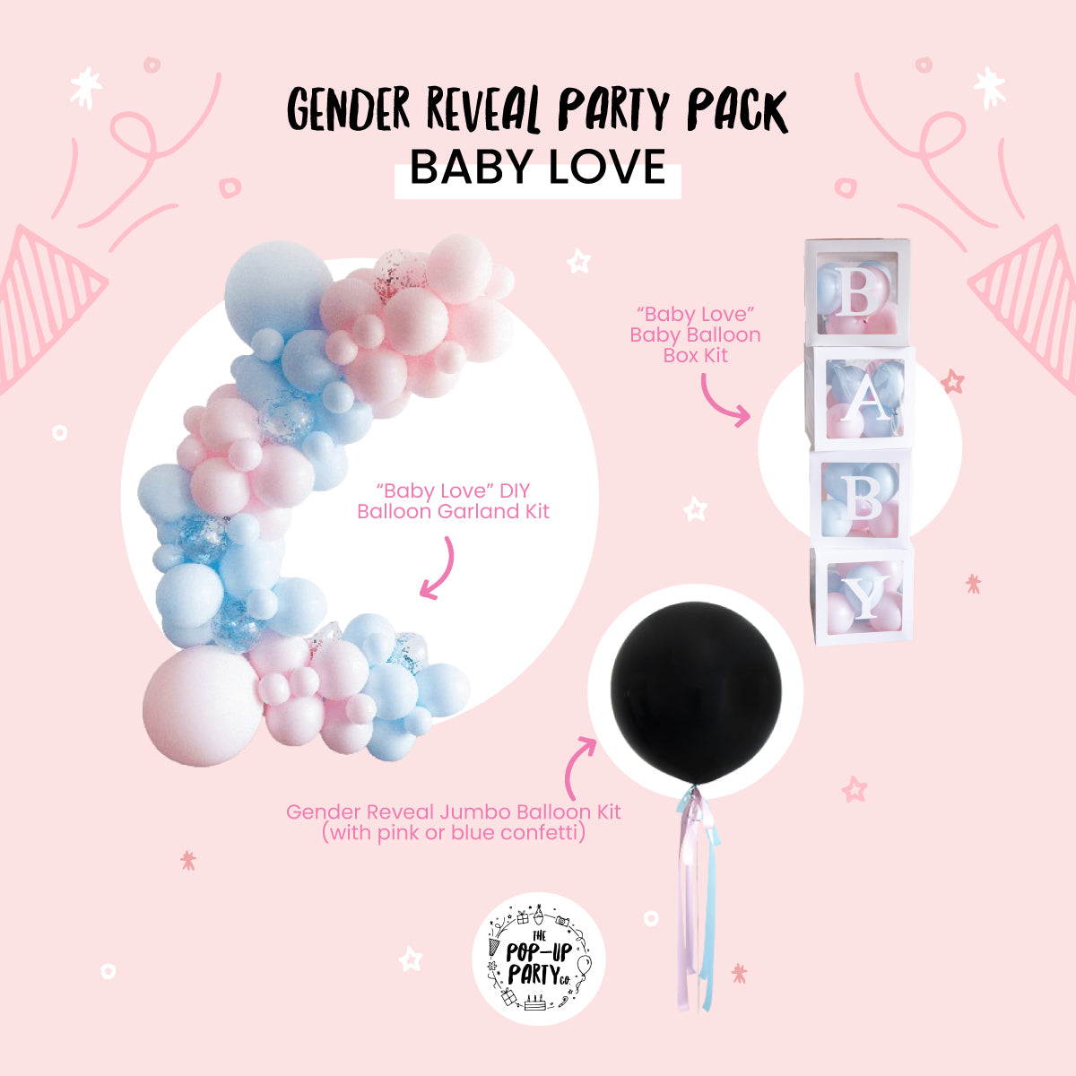 "Baby Love" Gender Reveal Party Pack – The Pop-Up Party Co.